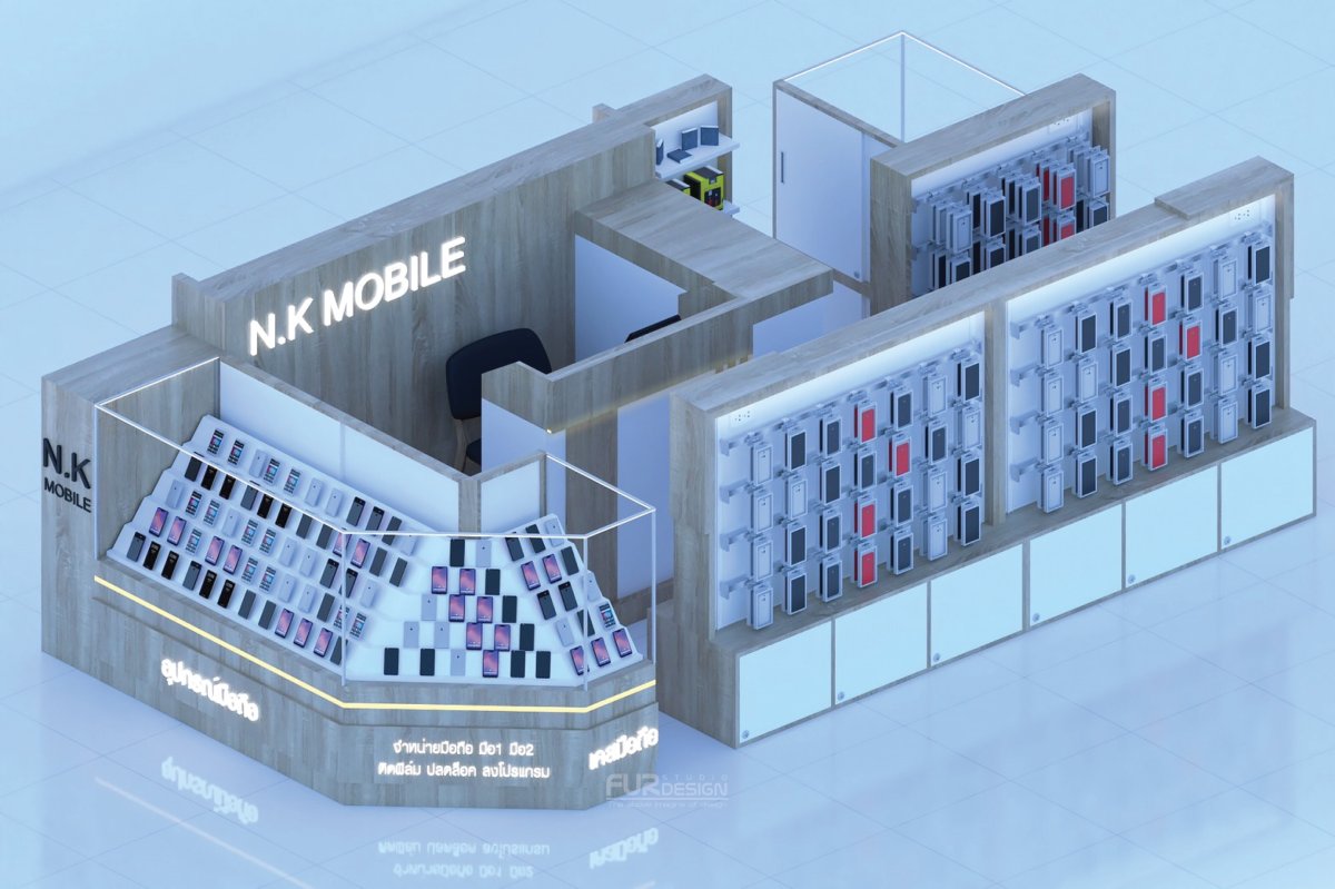 ออกแบบ ผลิต และติดตั้งร้าน : ร้าน NK Mobile แม่สอด จ.ตาก - furstudio-design